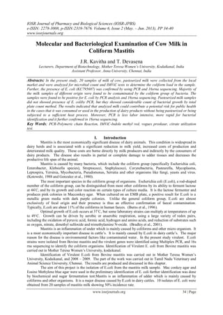 Molecular and Bacteriological Examination of Cow Milk in Coliform ...