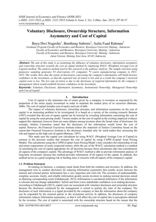 Voluntary Disclosure, Ownership Structure, Information Asymmetry and Cost of Capital | PDF ...