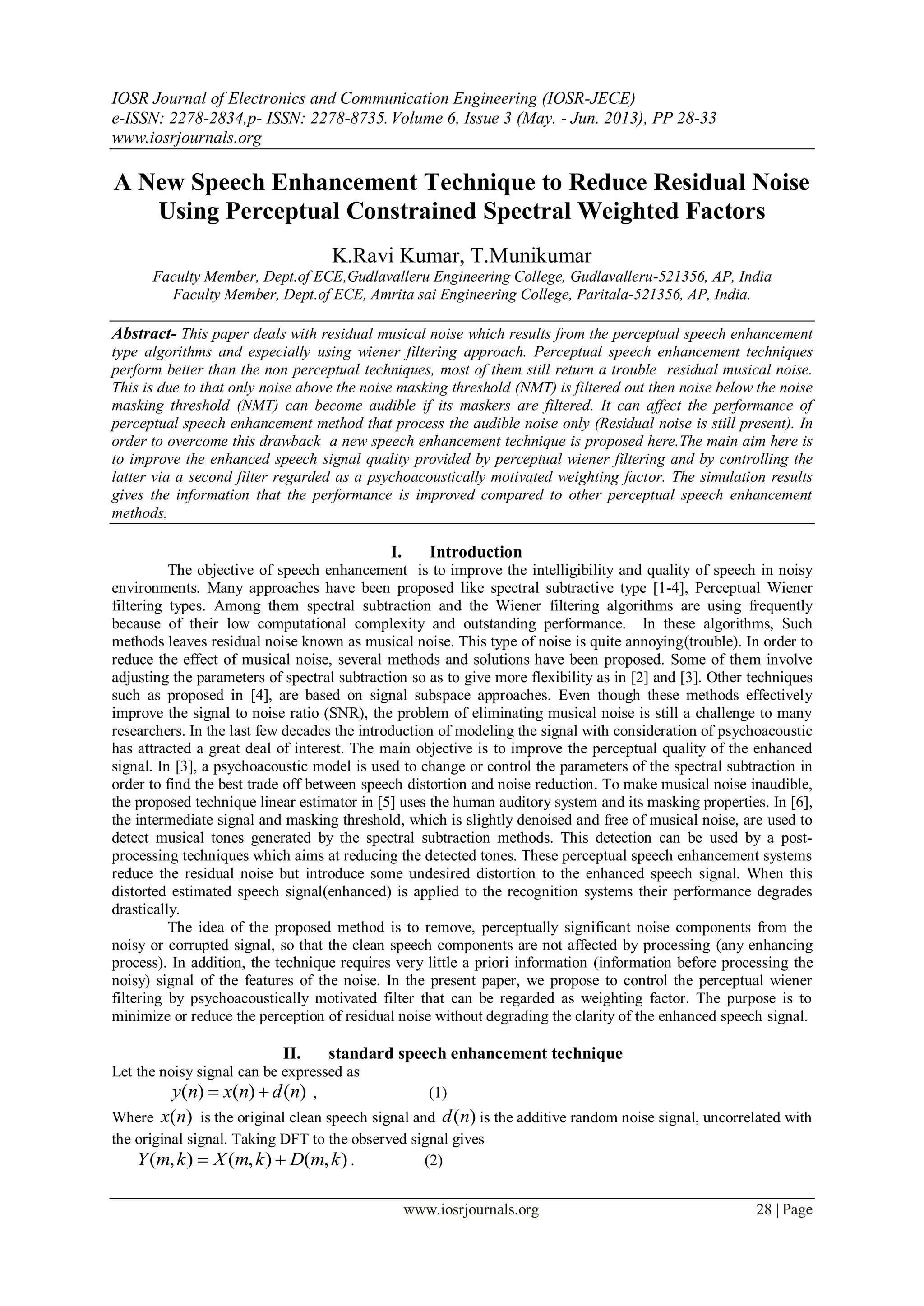 A New Speech Enhancement Technique to Reduce Residual Noise Using Perceptual Constrained ...