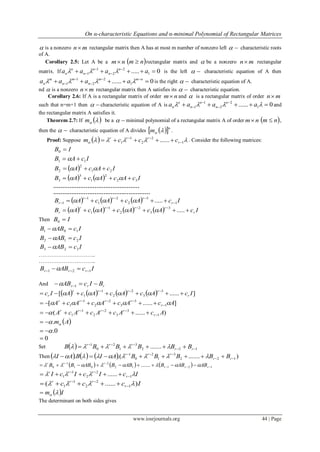 On α-characteristic Equations and α-minimal Polynomial of Rectangular Matrices | PDF