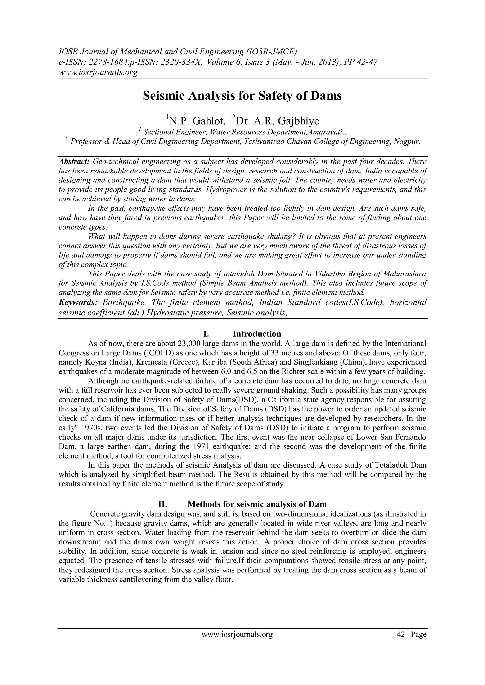 Seismic Analysis for Safety of Dams | PDF