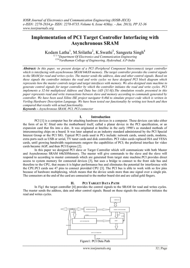 Implementation of PCI Target Controller Interfacing with Asynchronous SRAM | PDF