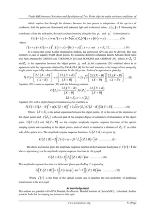 “Trade-Off between Detection and Resolution of Two Point Objects Under Various Conditions of ...