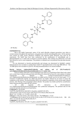 Synthesis, Spectroscopic study & Biological Activity Of Some Organotin(Iv) Derivatives Of (2e)-N ...