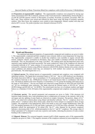 Spectral Studies of Some Transition Metal Ion complexes with 4-[(E)-(Ferrocene-1-Methylidene ...