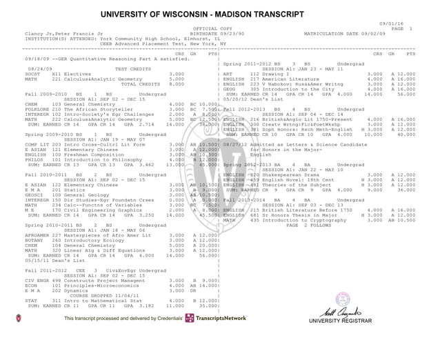PeteClancy-OfficialTranscript-UWMadison | PDF | Undergraduate Education ...