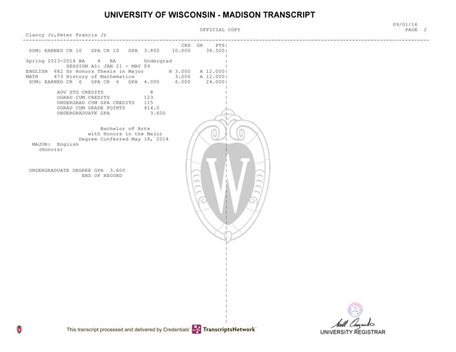 PeteClancy-OfficialTranscript-UWMadison | PDF | Undergraduate Education ...
