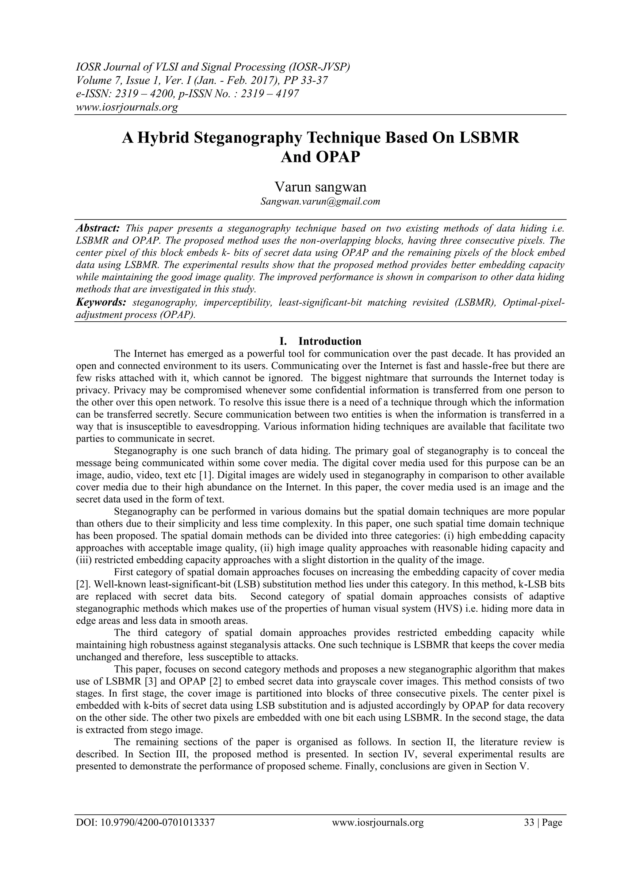 A Hybrid Steganography Technique Based On LSBMR And OPAP | PDF