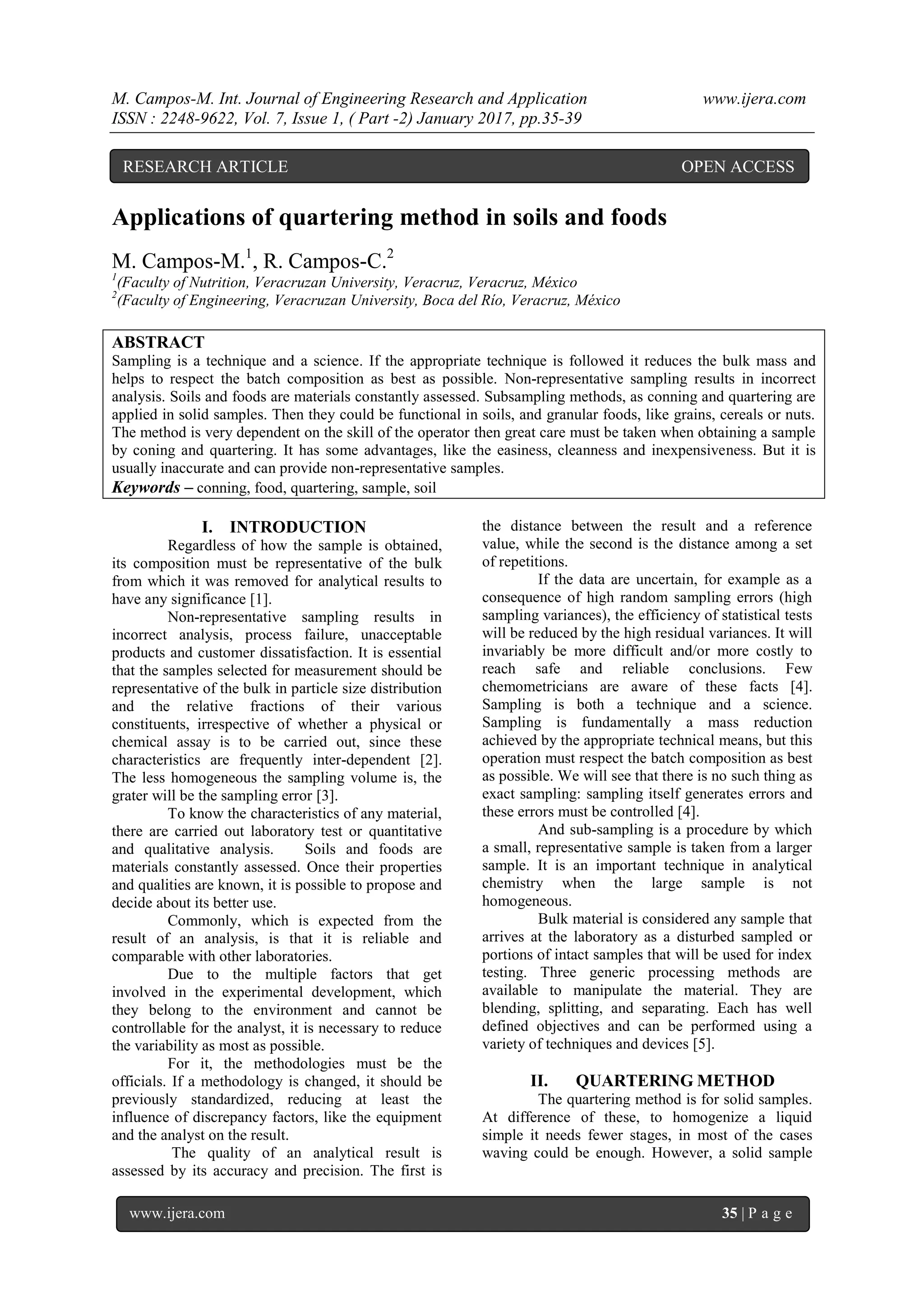 Applications of quartering method in soils and foods | PDF