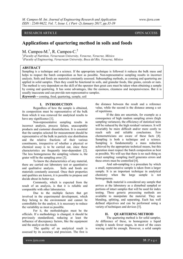 Applications of quartering method in soils and foods | PDF