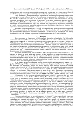 Comparative Study of the Quality of Life, Quality of Work Life and Organisational Climate ...