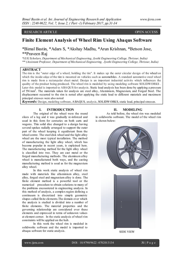 Finite Element Analysis of Wheel Rim Using Abaqus Software | PDF