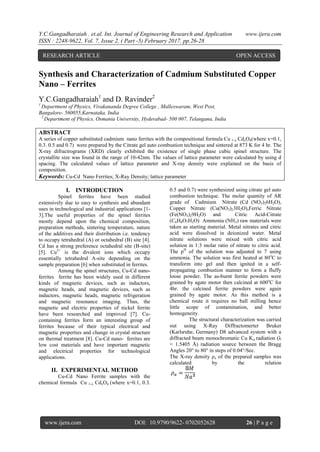 Synthesis and Characterization of Cadmium Substituted Copper Nano ...