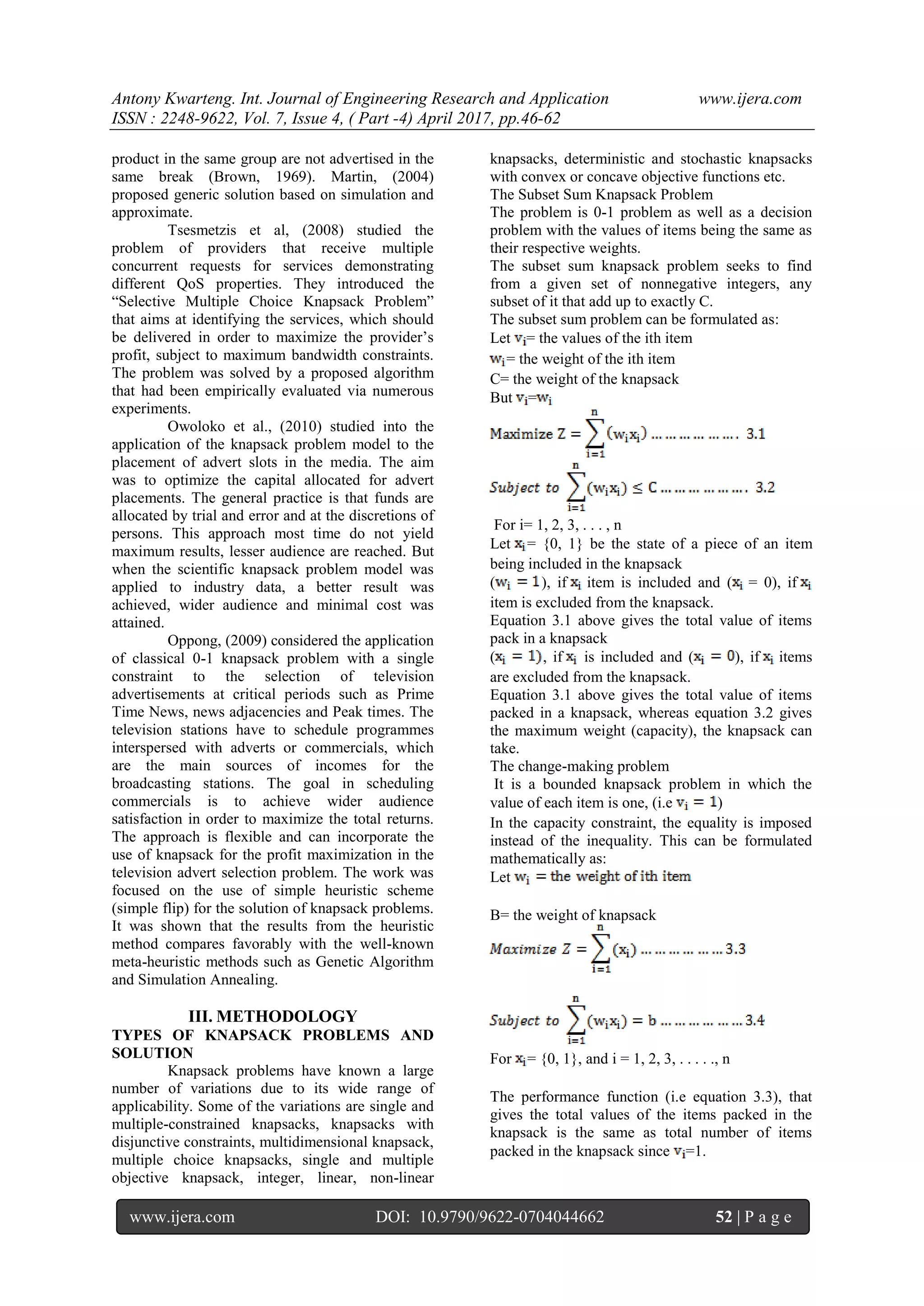 Optimal Advertisement Placement Slot Using Knapsack Problem (A Case Study of Television ...