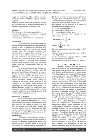 Optimal Advertisement Placement Slot Using Knapsack Problem (A Case Study of Television ...