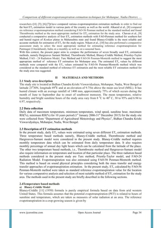 Comparison of Different Evapotranspiration Estimation Techniques for ...