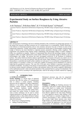 Experimental Study on Surface Roughness by Using Abrasive Particles | PDF | Home Improvement ...