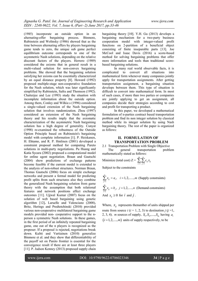 n-Parties Contract Based Transportation Problem and Its Solution | PDF