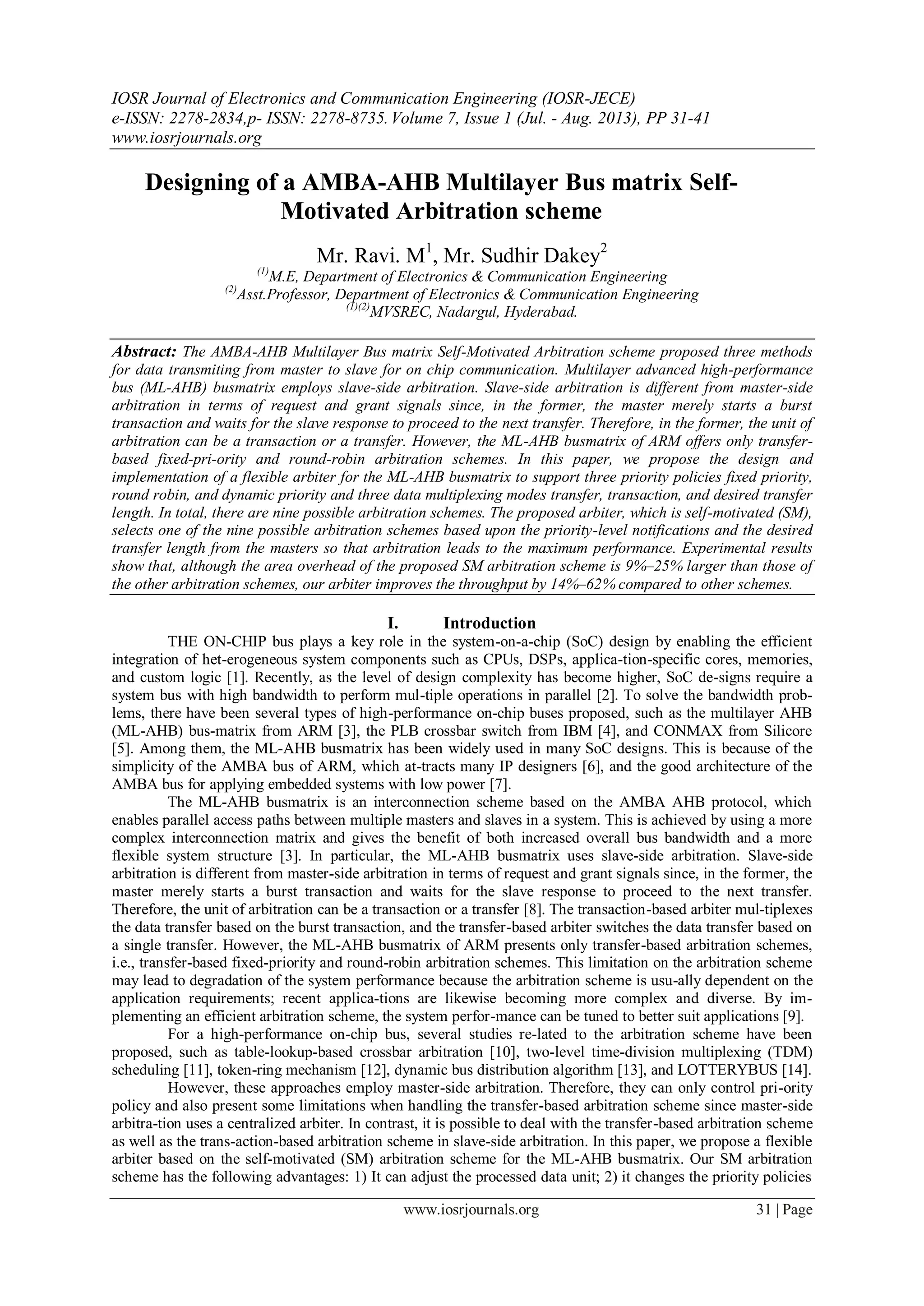 Designing of a AMBA-AHB Multilayer Bus matrix Self-Motivated ...