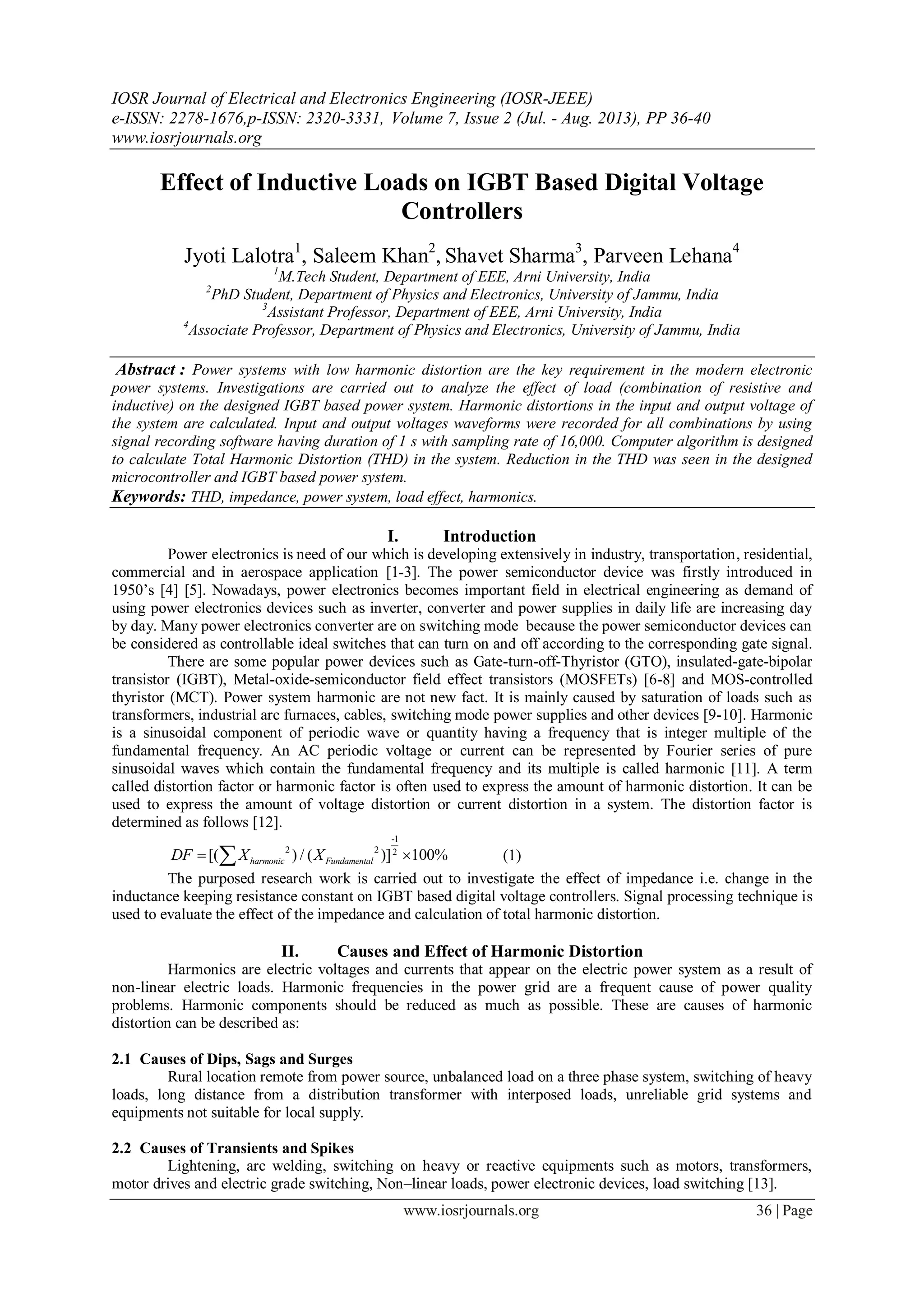 Effect of Inductive Loads on IGBT Based Digital Voltage Controllers | PDF