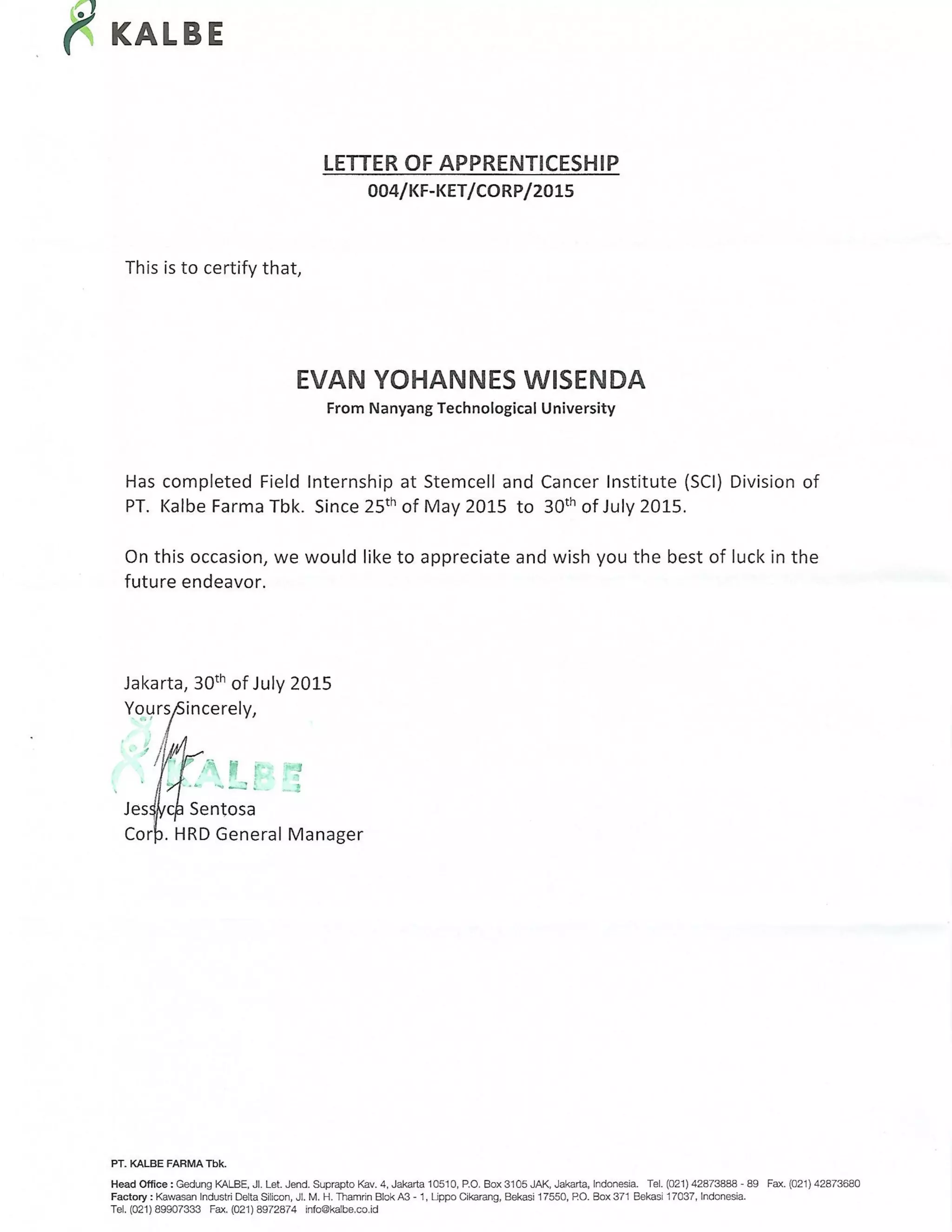 Letter of Apprenticeship | PDF