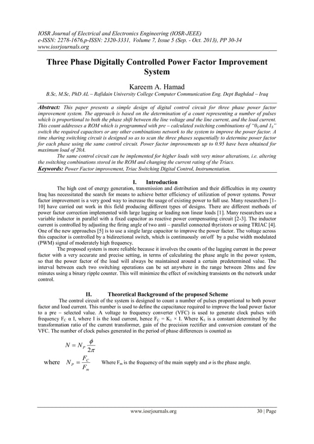 Three Phase Digitally Controlled Power Factor Improvement System | PDF