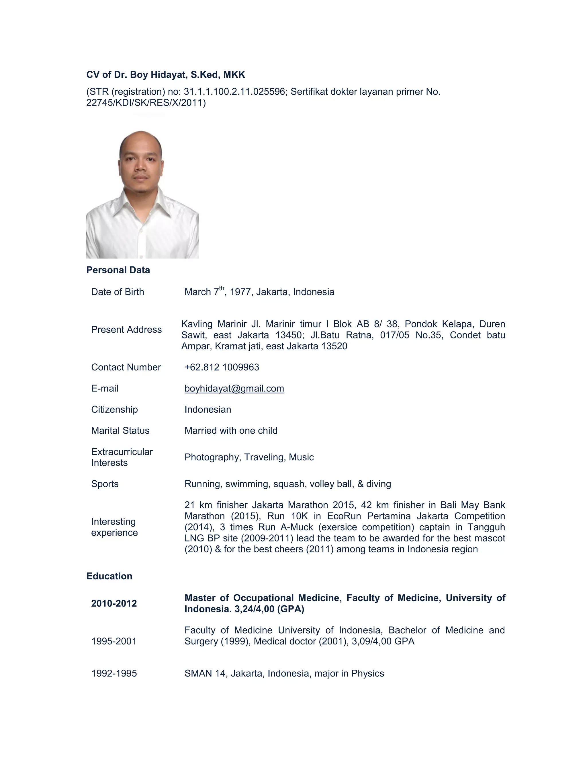 Resume_of_Dr._Boy Hidayat_2015 | PDF