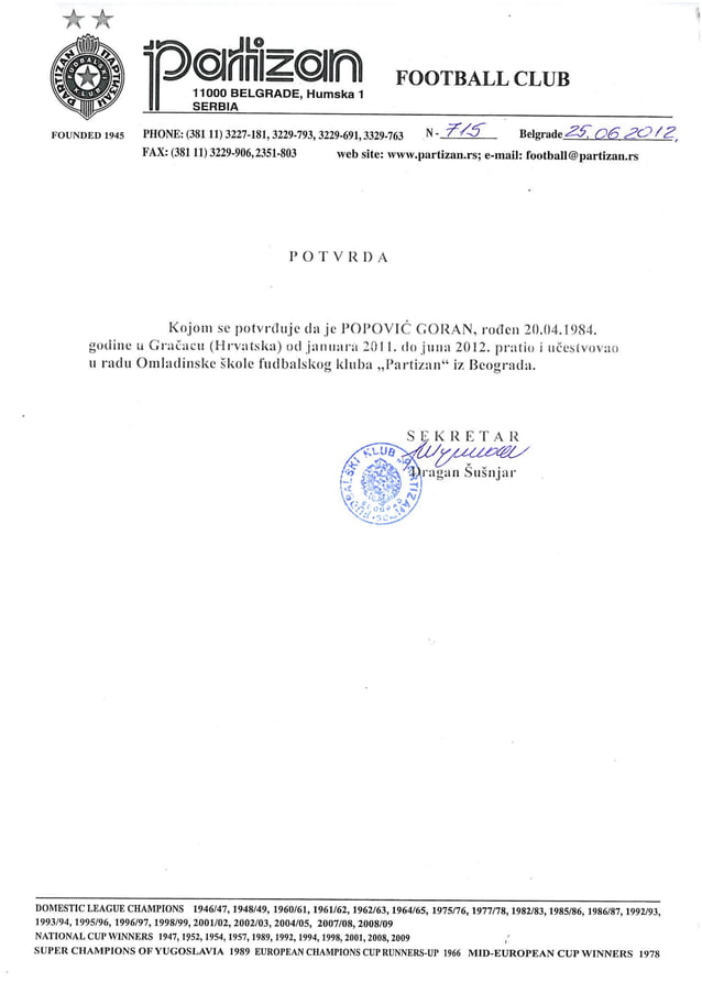 potvrda Partizan | PDF