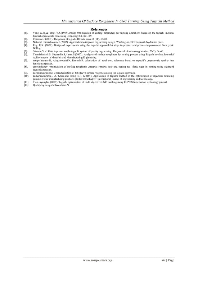 Minimization Of Surface Roughness In Cnc Turning Using Taguchi Method Pdf