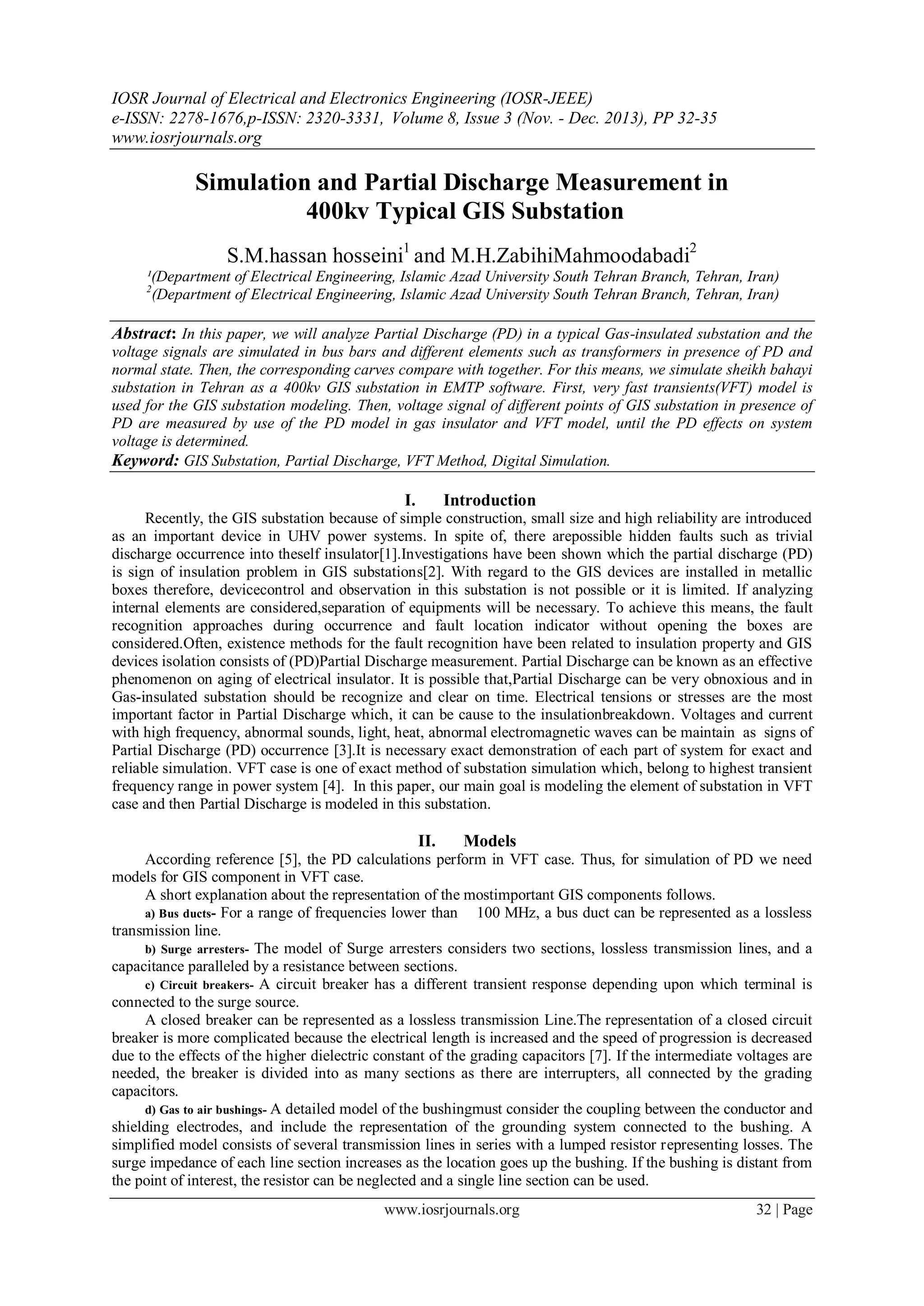 Simulation and Partial Discharge Measurement in 400kv Typical GIS Substation | PDF
