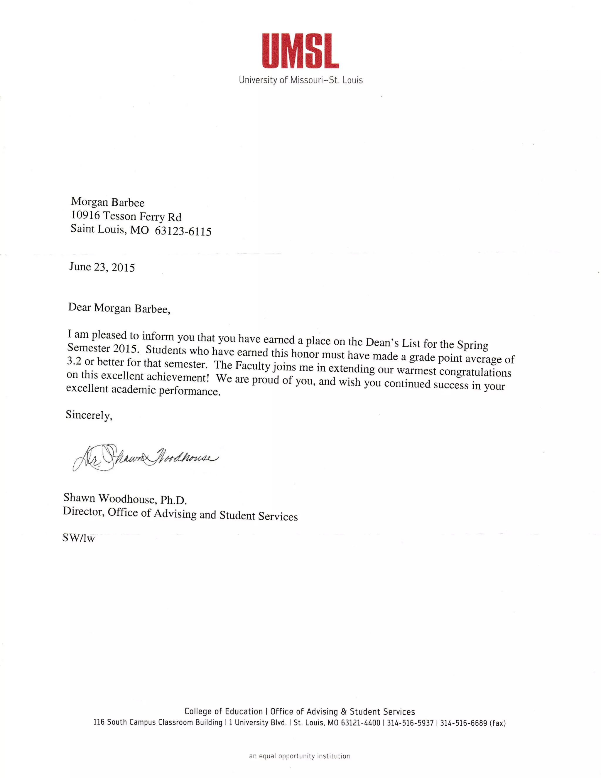 Deans List Letter | PDF