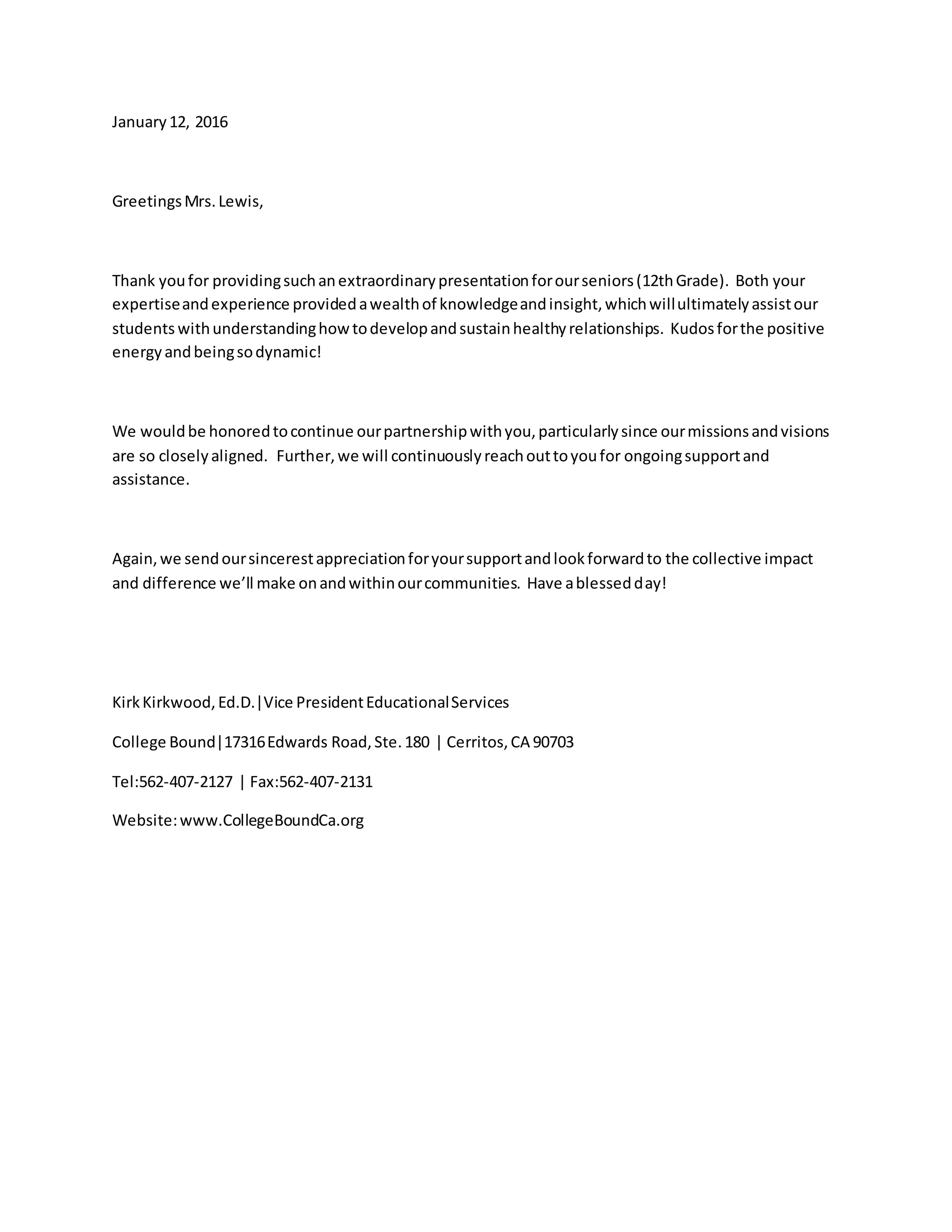 College Bound Letter | DOCX