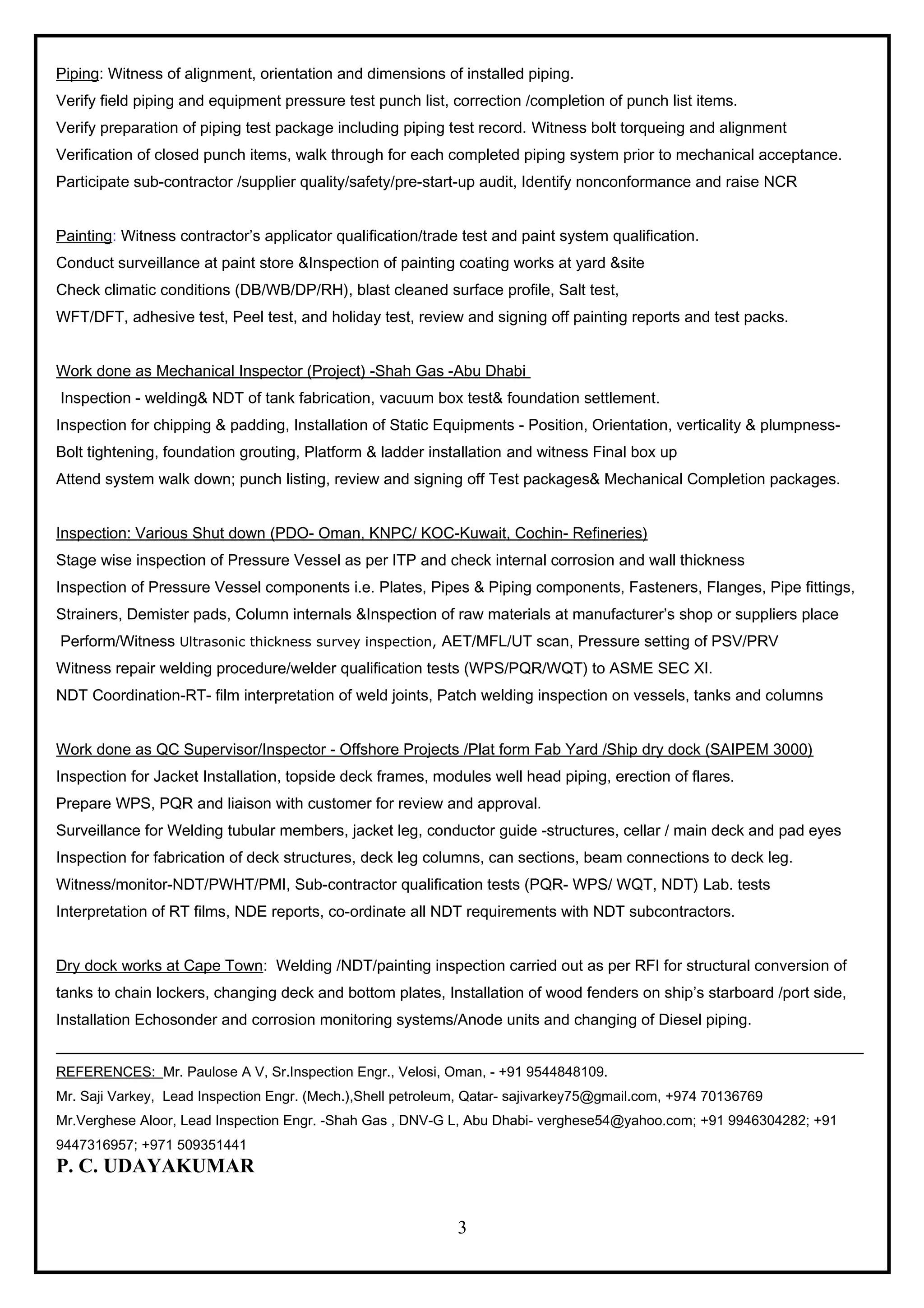 Resume - Sr.QC Inspector-Mech.welding-painting-piping-pipeline | DOC