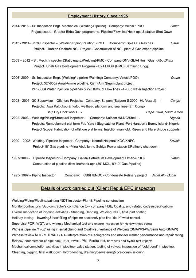 Resume - Sr.QC Inspector-Mech.welding-painting-piping-pipeline | PDF