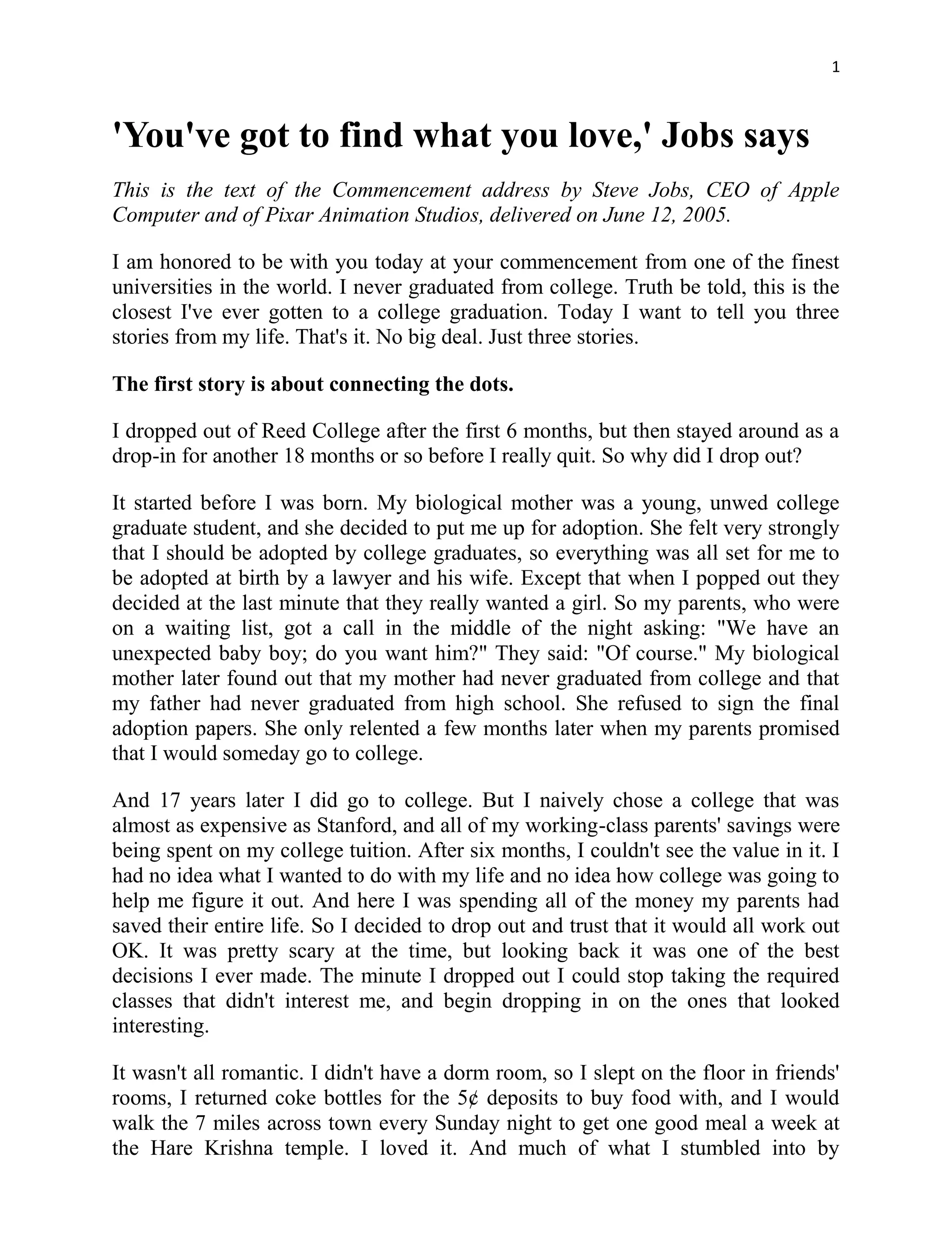 Case_Steve Jobs Sppech | PDF