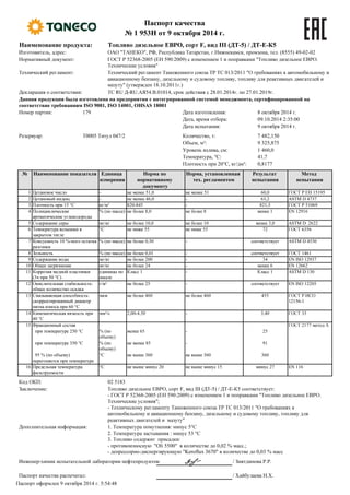 паспорт качества дт евро сорт F (танеко) от 09.10.14 | Automotive ...