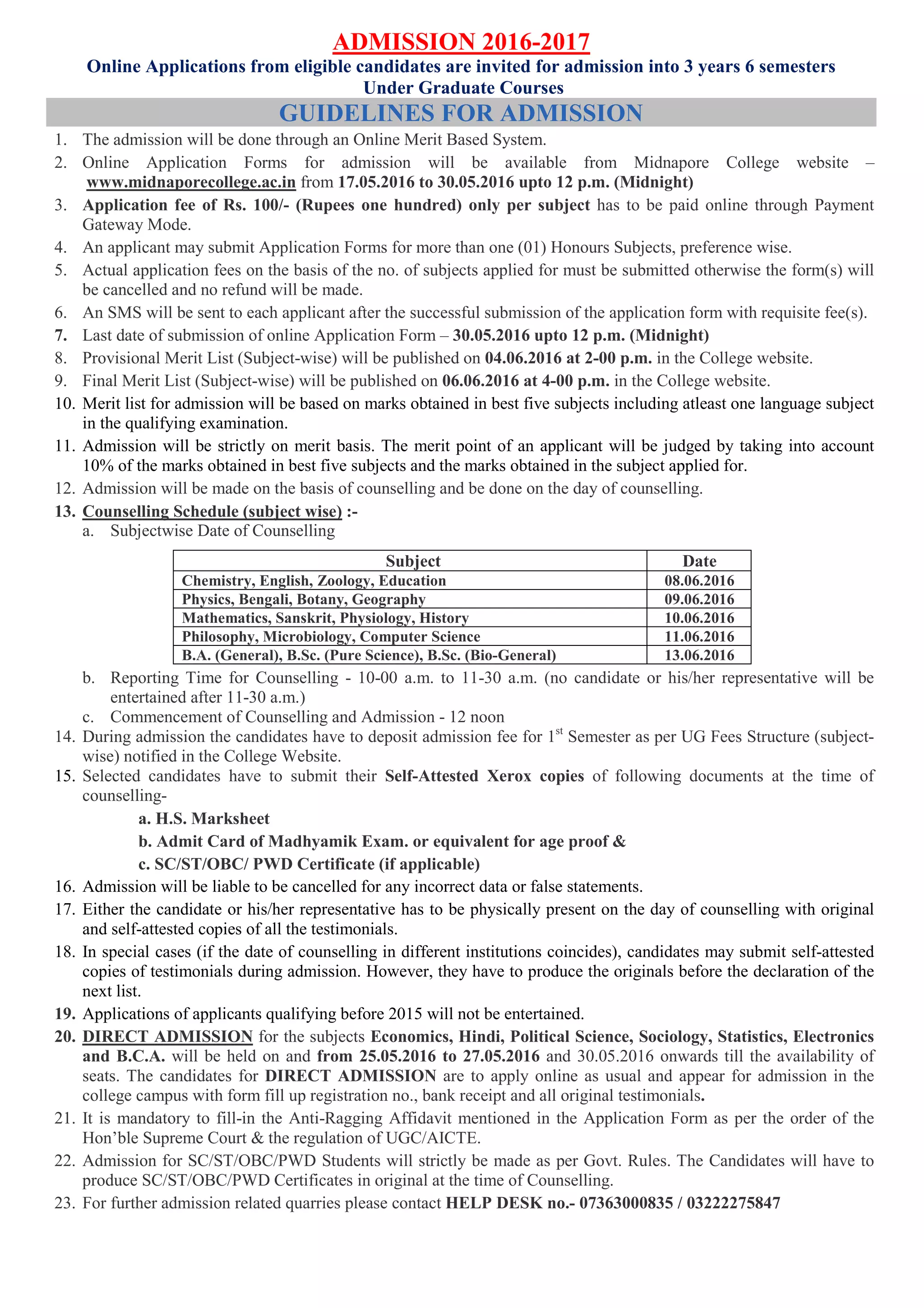 Admission 2016 Guidlines | PDF