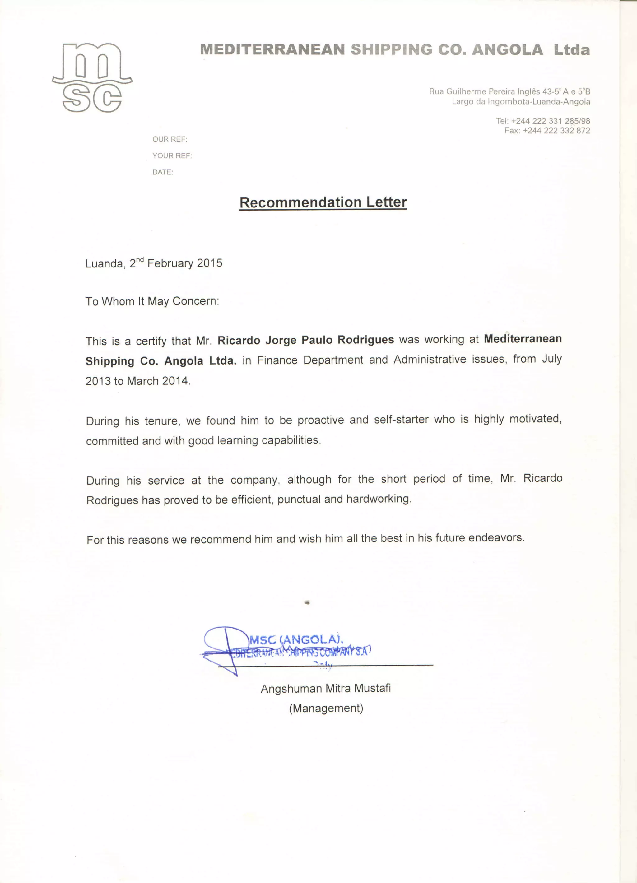 Recommendation Letter_ MSC | PDF