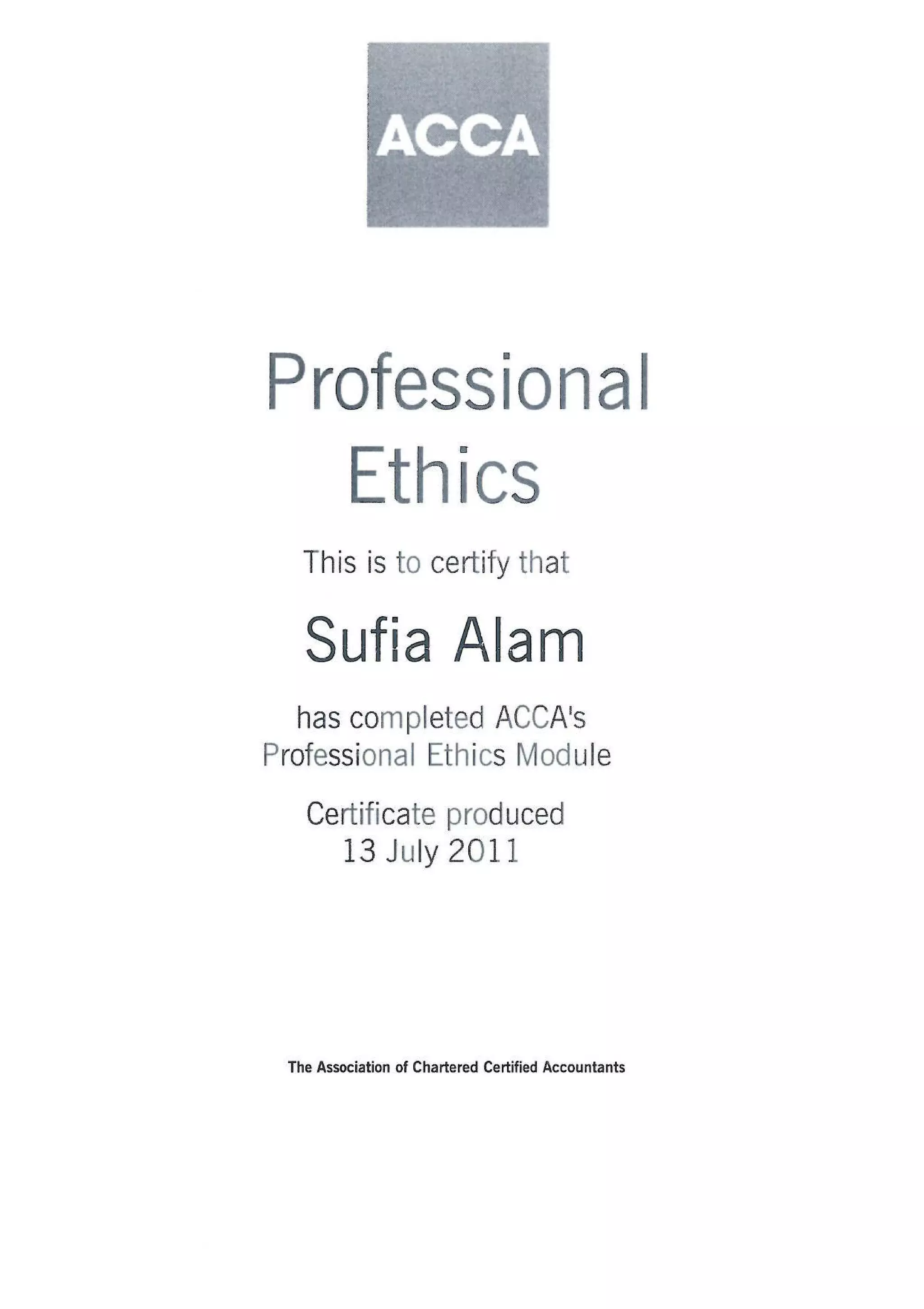 ACCA Certificate 2011 SUFIA | PDF