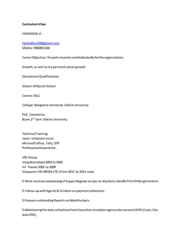 yashodha .hCurriculum Vitae | DOCX
