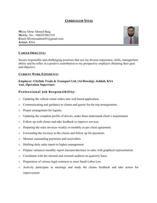 Mirza Abrar Ahmed Baig CV | DOC | Human Resources | Business