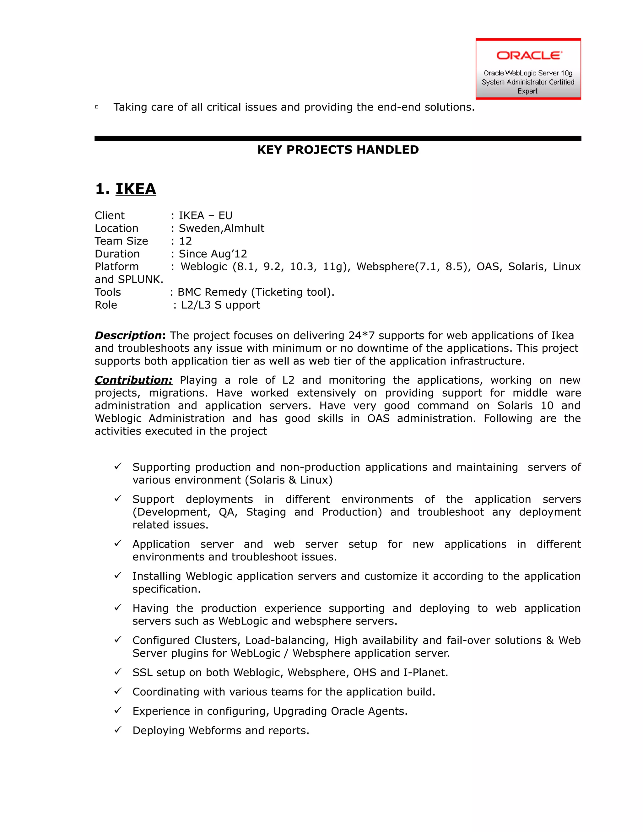 Sreekanth_Weblogic and Websphere Profile | DOC | Cloud Computing | Internet