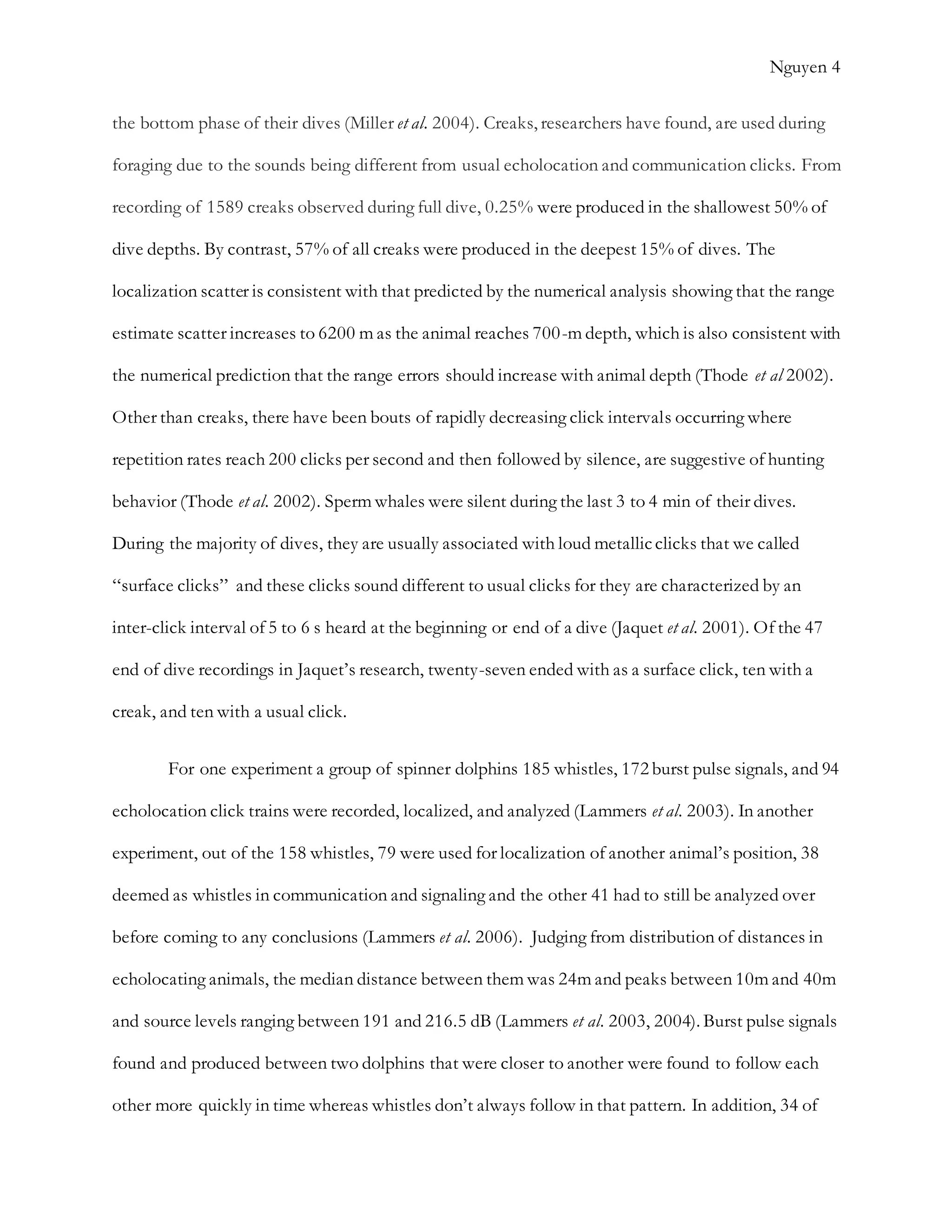 Comparison of Echolocation by Sperm Whales and Spinner Dolphins | PDF