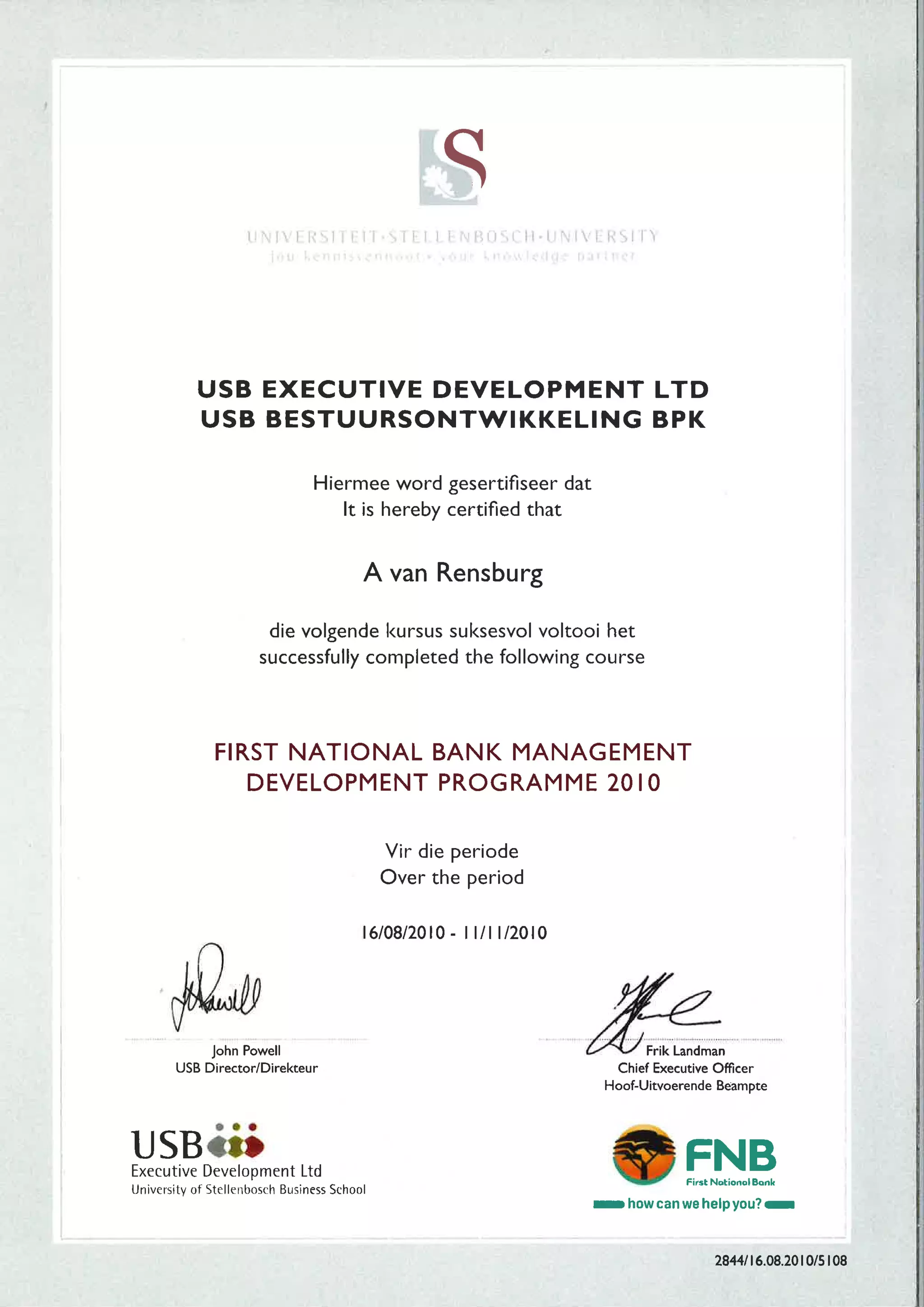 Management Development Program - A van Rensburg | PDF