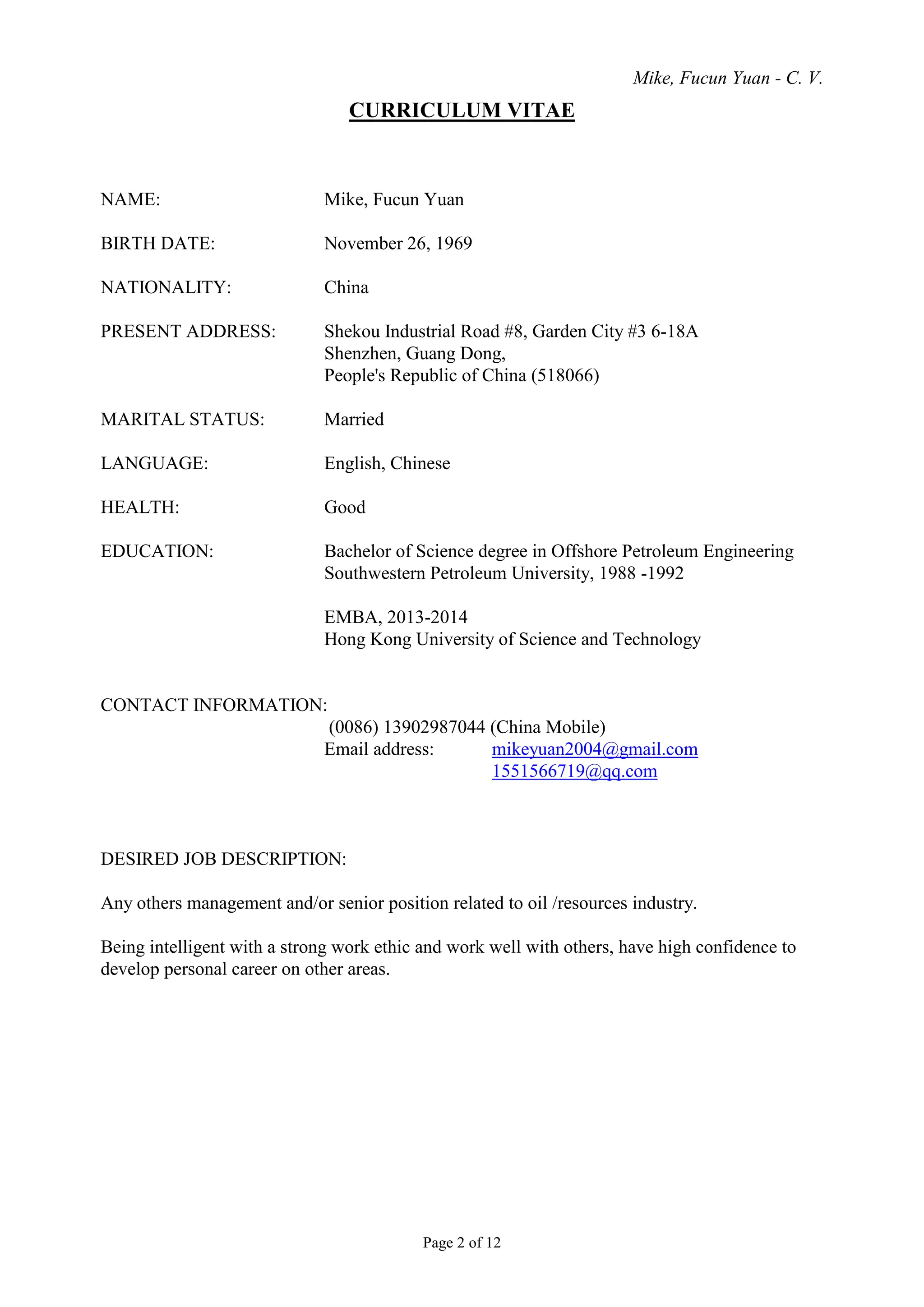 CV_Mike Yuan_201609_E | PDF