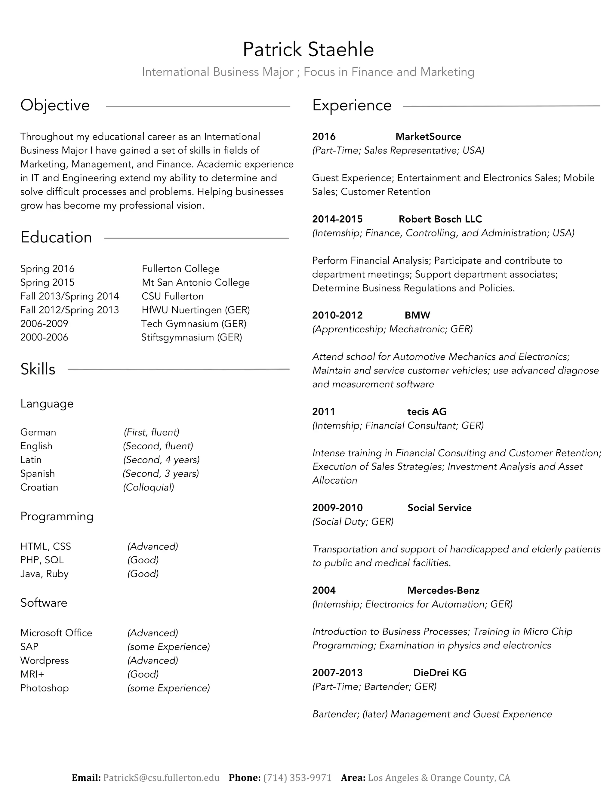 Patrick Staehle Full Resume PDF Patrick Staehle Full Resume PDF