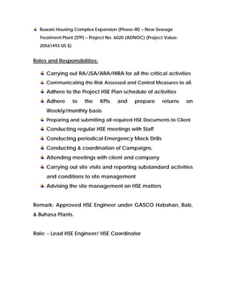 A R Ram CV 2016_04 QHSSE Rev00 | PDF