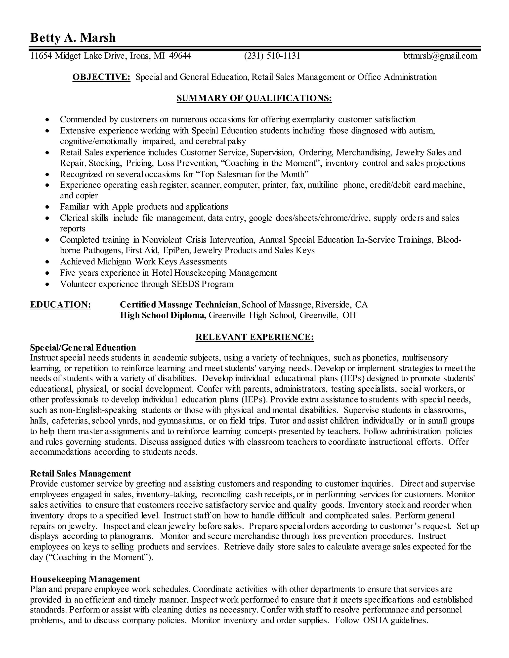 Betty A Marsh Resume | DOCX