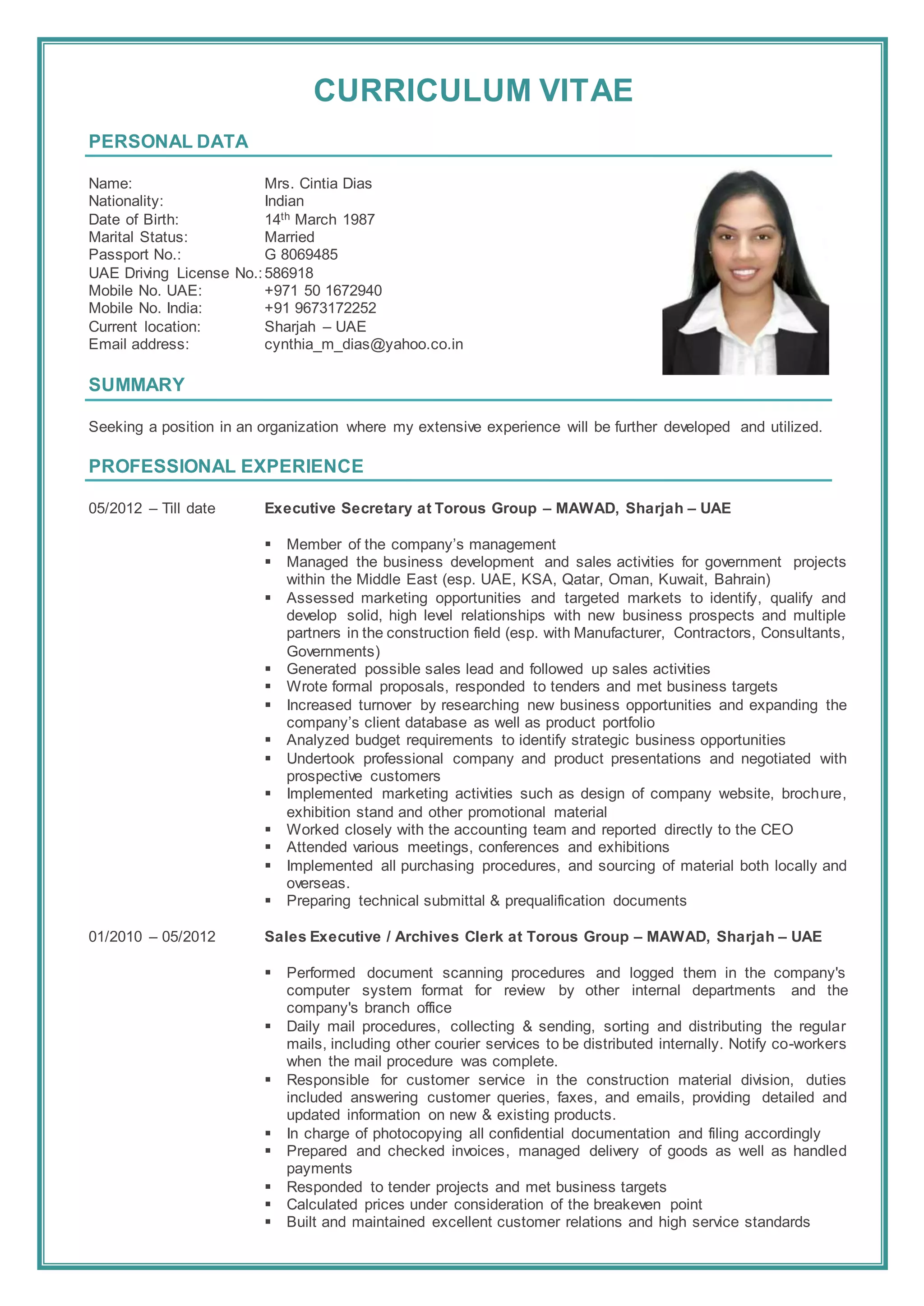 CURRICULUM VITAE - Mrs. Cintia Dias | PDF