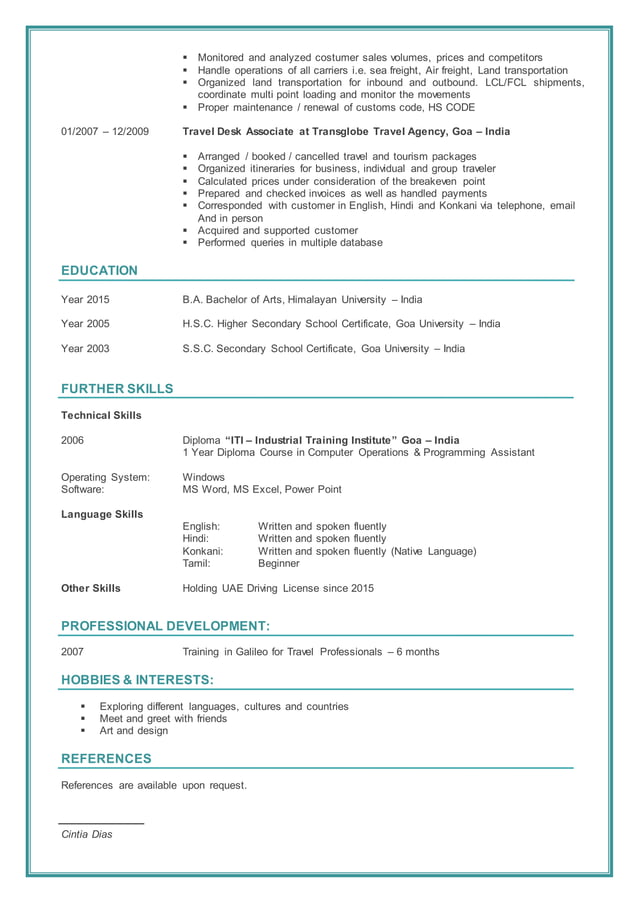CURRICULUM VITAE - Mrs. Cintia Dias | PDF